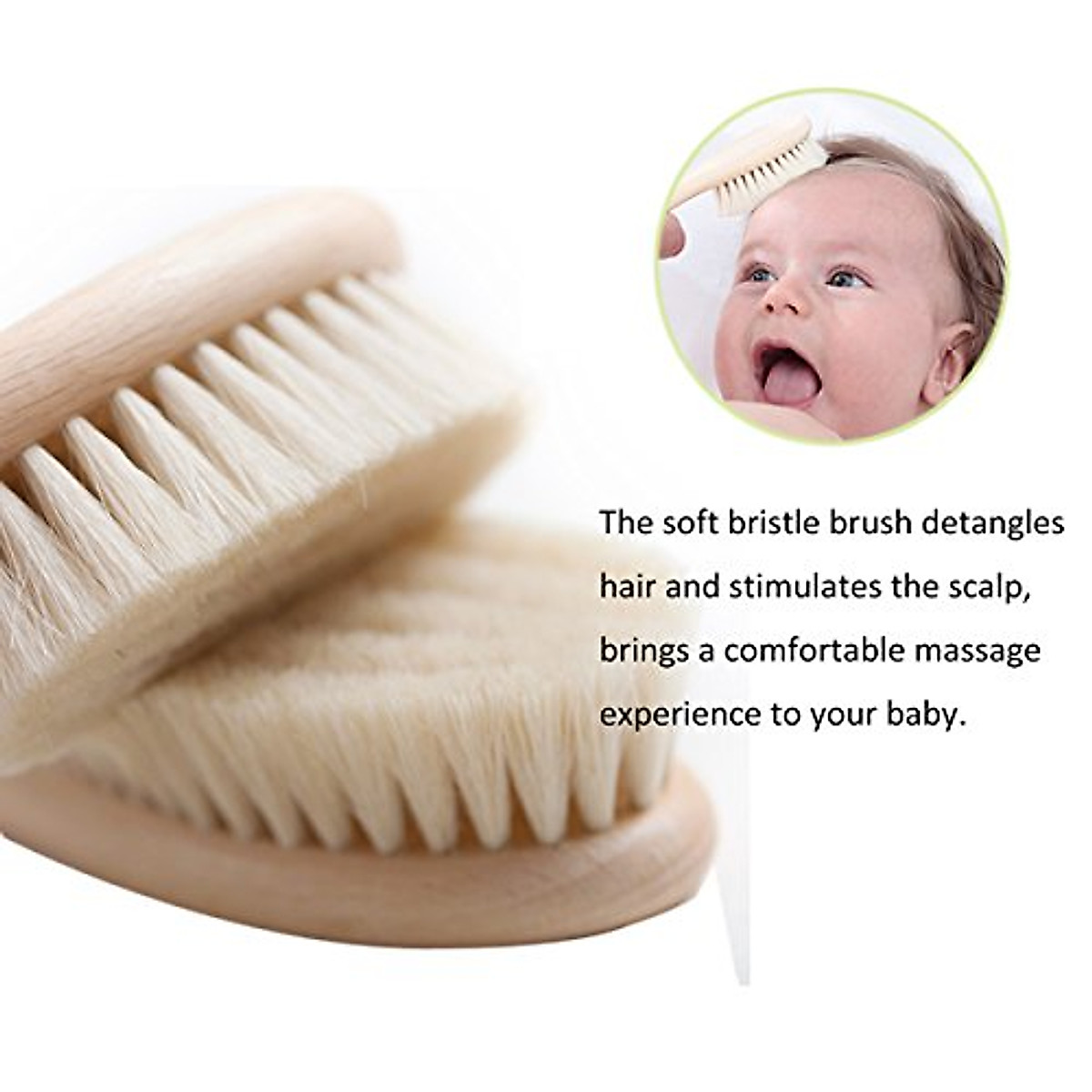 Baby Goat Hair Brush and Comb Set for Newborns & Toddlers Eco-Friendly Safe Brush for Cradle Cap Natural Wooden Comb Perfect Baby Shower and Registry Gift (Baby Hair Brush and Comb Set)