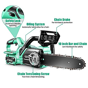 DREAMVAN Cordless Chainsaw, 20V Battery Powered Chainsaw, 10'' Battery Chainsaw with 4.0Ah Lithium Battery & Fast Charger, Electric Chainsaw for Trees Pruning, Wood Cutting, Farm/Garden