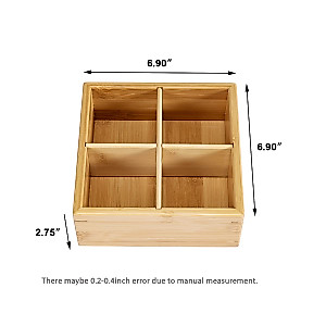 GOBAM Bamboo Tie Box, 4 Compartments - Tie Organizer for Drawer - Storage Box Organizer for Men, Pocket Square, Neck ties, Keys, Tie Clips & Cufflinks - Natural