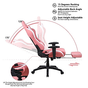 Dowinx Gaming Chair with Footrest Ergonomic Racing Style Recliner with Massage Lumbar Support, Office Armchair for Computer PU Leather E-Sports Gamer Chair High Back Pink