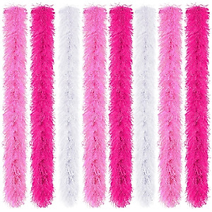 Jexine 8 Pcs Feather Boas Bulk Artificial Fluffy Boas Decor for Wedding Costume Dress Tea Party Supplies(5 Ft,Pink, Rose, White)