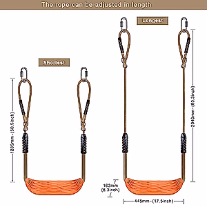 BeneLabel Non-Slip Swing Seat with Adjustable Rope and Carabiners - Heavy Duty Playground Swing Set Accessories for Kids and Adults - 220LB Capacity - Orange