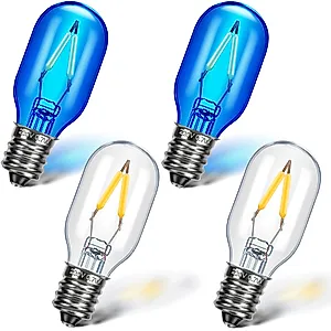 Glooglitter Replacement LED Bulbs Compatible with Conair Makeup Mirror, E12 Candelabra Base T20 Light Bulbs, 2W 120V Replacement Bulbs Compatible with Conair Lighted Makeup Mirror - 2 Clear 2 Blue