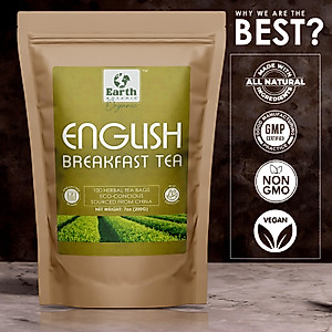 Earth BOTANIC Organic English Breakfast Black Tea Bags Chinese Keemun & Indian Assam Blend - Eco-Conscious Tea Bags in Kraft Bag - 100 Tea Bags