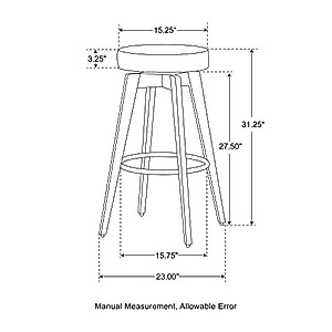 Glitzhome Swivel Bar Stools Set of 4, Round Backless Leather Padded Seat and Veneer Walnut Composite Wood Legs Finish Modern Accent Chair for Home Kitchen Island, Balck