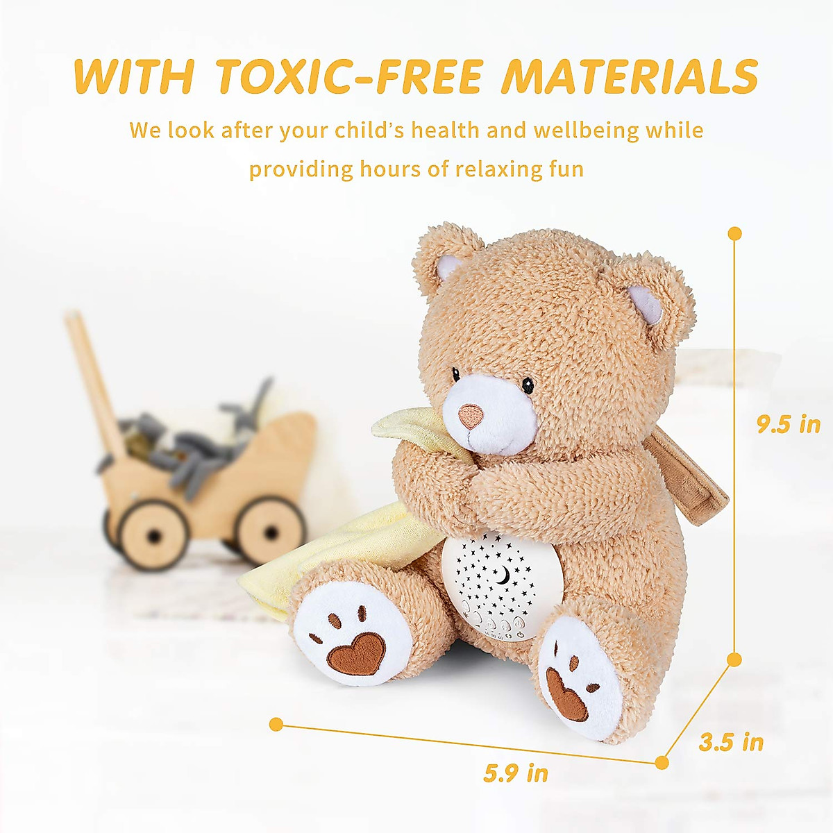 BEREST Baby Sleep Soother Happy Bear, Mom's Heartbeat Bear Lullabies & Shusher White Noise Machine, Nursery Decor Night Light Projector, Toddler Crib Sleeping Aid, Baby Shower Gifts Portable Teddy