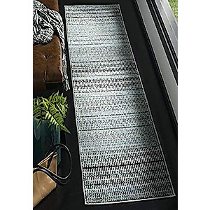 SAFAVIEH Skyler Collection 2' x 4' Blue/Grey SKY196C Stripe Non-Shedding Living Room Bedroom Accent Rug