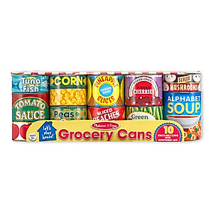 Melissa & Doug Let's Play House! Grocery Cans Play Food Kitchen Accessory ,3+ years- 10 Stackable Cans With Removable Lids