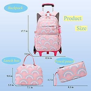 YJMKOI Girls Rolling Backpack Set Trolley Backpack for Girls with Lunch Box Carry-on Luggage BookBag Kids School Bags with Wheels