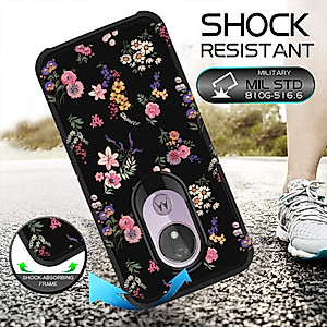 ShinyMax Moto G7 Power Case with Flowers Design,Motorola Moto G7 Supra Phone Case,Hybrid Dual Layer Armor Anti-Slip Cover Cute Sturdy Anti-Scratch Shockproof Bumper Case for Women & Girls-Floral/Black
