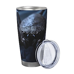 NHJKLWQSZ Black Spider 20oz Stainless Steel Tumbler With Lid And Straw, Double Wall Vacuum Insulated Coffee Mug Travel Cups Leak-Proof Lid For Hot And Cold Drinks, Metal Straws And Brush