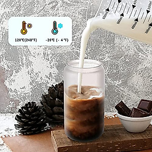 JMScape Sublimation Glass Blanks with Bamboo Lid 4pcs Set, 16oz Frosted Glass Cups with Lids and Straws, Sublimation Beer Can Glass Tumblers, Sublimation Cups for Iced Coffee Soda Drinks Beer
