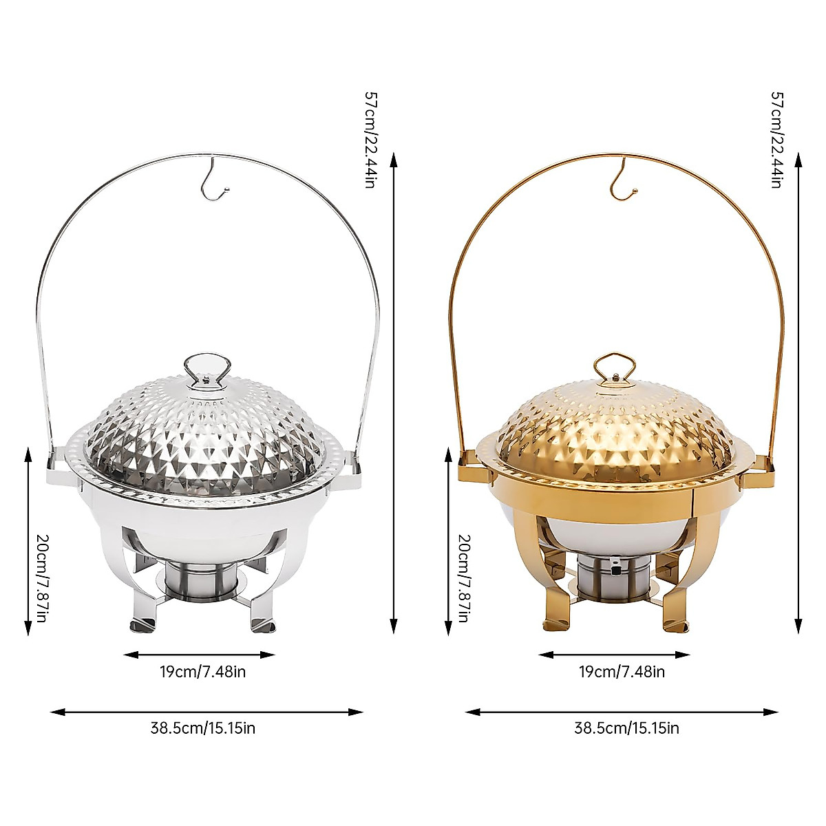 Chafing Dish Buffet Set Gold/Silver,4.5L Round Stainless Steel Chafing Dish Buffet Set Buffet Servers and Warmers Warming Tray for Kitchen Party Banquet (Silver)