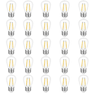 Jslinter 25Pack 2W S14 LED String Light Bulbs Replacement, 120LM, 2700K Warm White, Shatterproof, E26 Screw Base, Vintage Edison Bulbs for Patio Garden