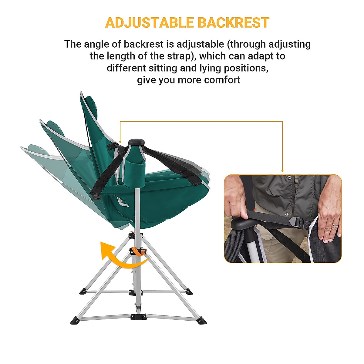 KingCamp Hammock Camping Chair Folding Rocking Chair Heavy Duty Portable Swing Recliner Chair with Pillow for Outdoor Lawn Backyard Picnic, Green