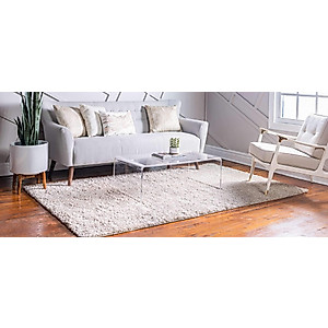 Unique Loom Davos Shag Collection Area Rug - Solid (9' x 12' Rectangle, Linen)
