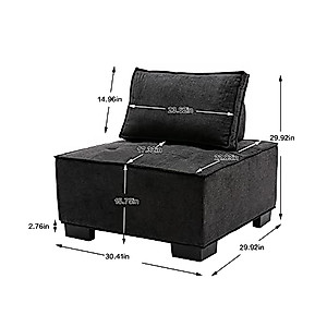 Tmosi Modular Square Armless Single Sofa Couch Chair,Modular Sectional Sofa with Sturdy Backrest and Removable Pillows,Armless Lazy Chair for Bedroom (Polyester,Black)