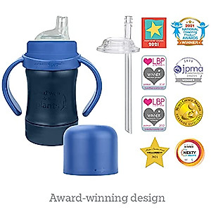 Green sprouts Sprout Ware Sip & Straw Cup made from Plants | Non-toxic Plant-based Plastic Transition Sippy Cup without BPA, BPS, BPF | Soft Silicone Spout and Straw | Easy-grip Handles