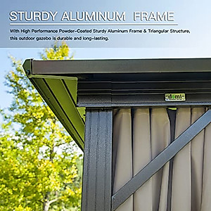 Domi 10'x10' Outdoor Hardtop Gazebo Permanent Canopy with Galvanized Steel Single Roof, Aluminum Frame,Curtains and Netting for Patios,Backyard,Lawns