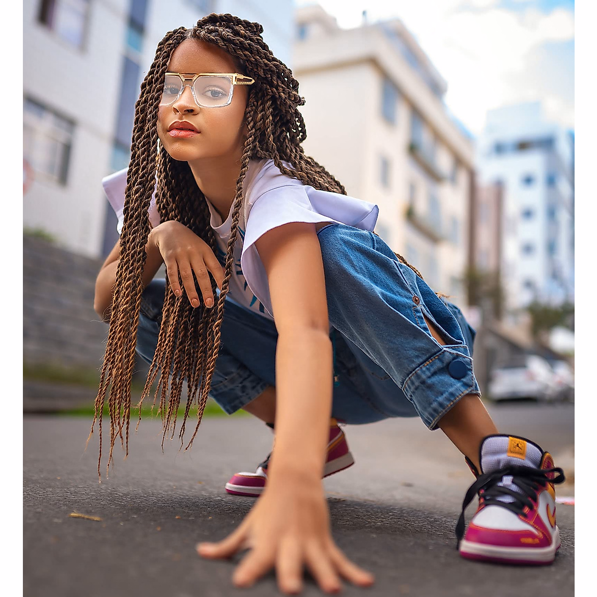 FACATH 80s/90s Women Hip Hop Costume Kit Rapper DJ Sunglass for Girls, Lassic Oversized Hippie Glasses for 80s 90s Hip Hop Costume, Square Retro Gold Frame Hip Hop Glasses (Clear)