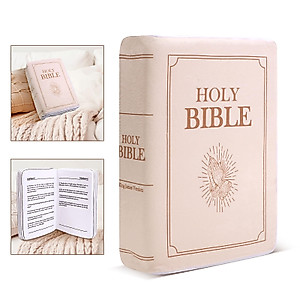lasuroa Bible Pillow, 13x8.66x3.54 Inch Velvet Book Shape Pillow Plush That Opens Scripture Khaki Holy Bible Pillow Cozy Faith Bible Gift for Women Men