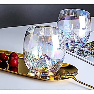 Iridescent Snow Mountain Whiskey Glasses Set of 2 Old Fashioned Rocks Glass 11.8 Oz Handblown Lead-free Whisky Tumbler Premium Crystal Glass for Scotch/ Bourbon/ Cognac/ Liquor/ Rum/ Vodka/ Cocktails