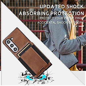 JINGANGYU JGY Samsung Z Fold 5 Case Leather Wallet, Z Fold 5 Wallet Case with Card Slots Flip PU Leather Card Holder Rugged Non-Slip Full Body Drop Protector Back case for Z Fold 5 (Flip Brown)