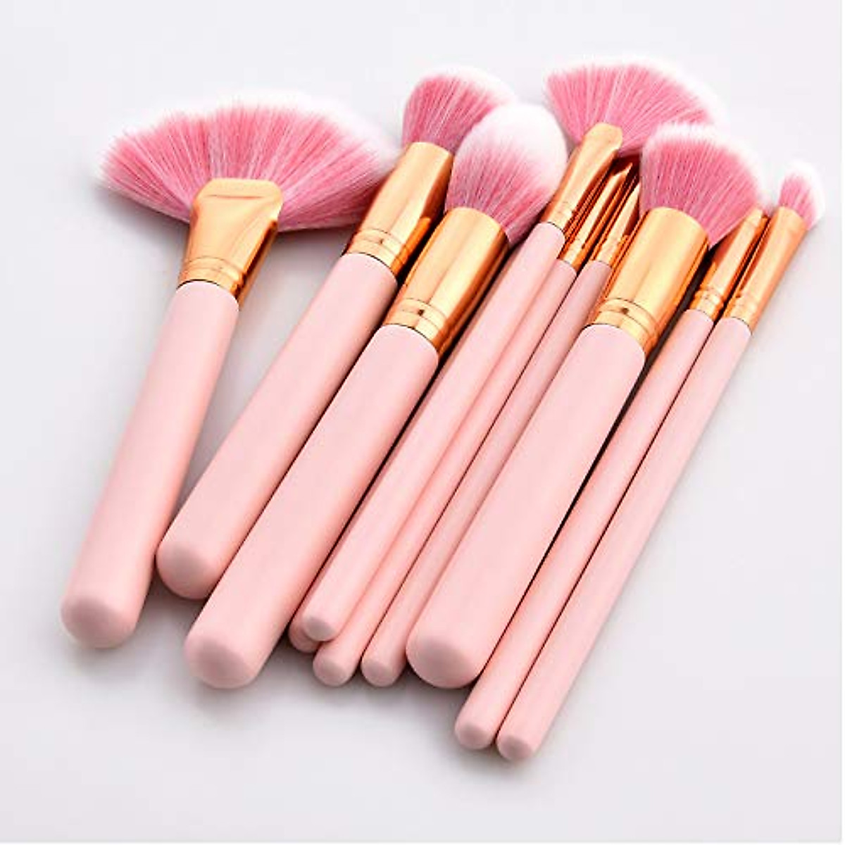 ARALOR Makeup Brushes Set 10 pcs Pink Wood Handle Soft Nylon Bristles Kabuki Makeup Brush Cosmetic Brushes Eyeshadow Eyeliner Blush Brushes