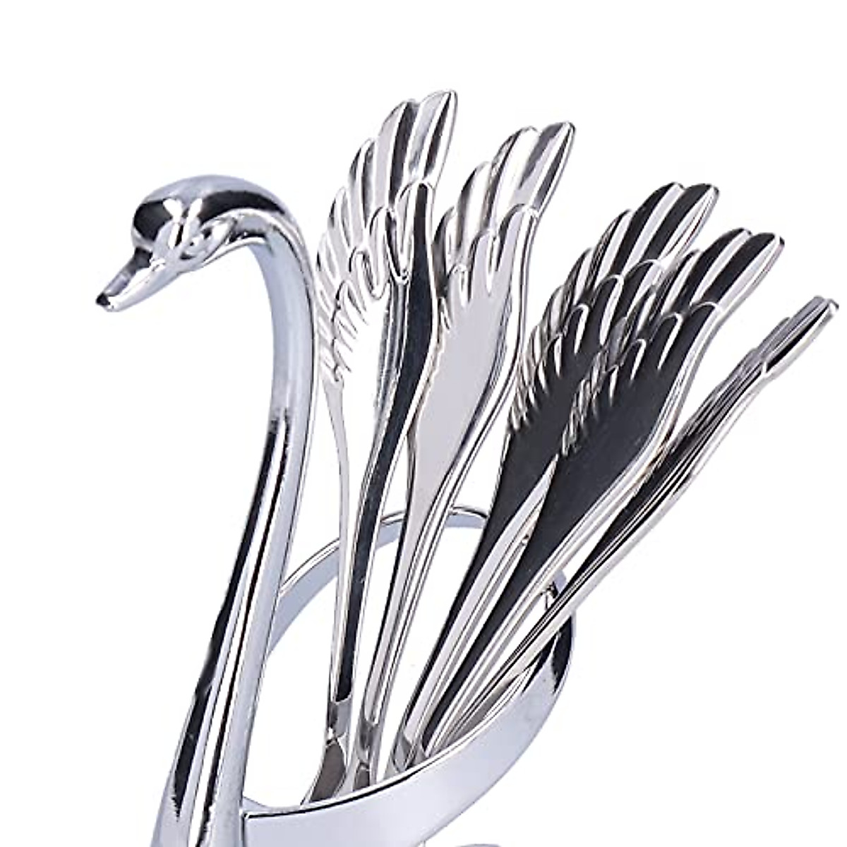 Creative Dinnerware Set, Decorative Swan Base Holder with 5 Forks or 5 Spoons for Coffee, Fruit,Dessert, Zinc Alloy Tableware Mirror Polished Spoon Fork Set (5 Spoons)