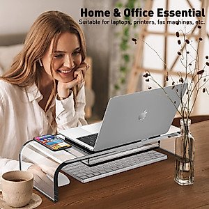 DeskLogics Computer Acrylic Monitor Stand Riser with Storage - Larger Size Single Clear PC Desktop Monitor Holder for Desk, Keyboard Storage, Laptop, TV Screen, Home, Office, Gift Ideas