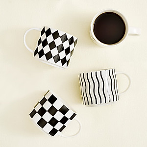 E-liu 14oz Ceramic Coffee Mug Set - 4 Patterns, Durable, Easy to Clean, Microwave & Dishwasher Safe, Perfect for Coffee, Tea, Hot Chocolate - Gift for Birthdays, Housewarming