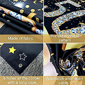 Trgowaul 50th Wedding Anniversary Decorations, Black Gold 50th Anniversary Banner Backdrop, Happy 50 Anniversary Party Supplies Decorations Party Banner Photography Background