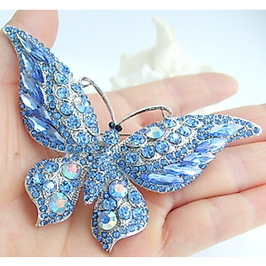 Sindary Pretty Butterfly Keychain Pendant Austrian Crystal K4538 (Silver-Tone Blue)