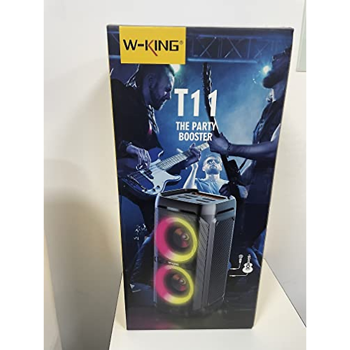 W-KING 100W Bluetooth Speakers V5.3, IPX6 Waterproof Portable Loud Speaker with Deep Bass/110dB Huge Sound/DSP, Karaoke Outdoor Boombox with Lights/Mic & Guitar Port/Echo/USB Port/EQ/Adapter Included