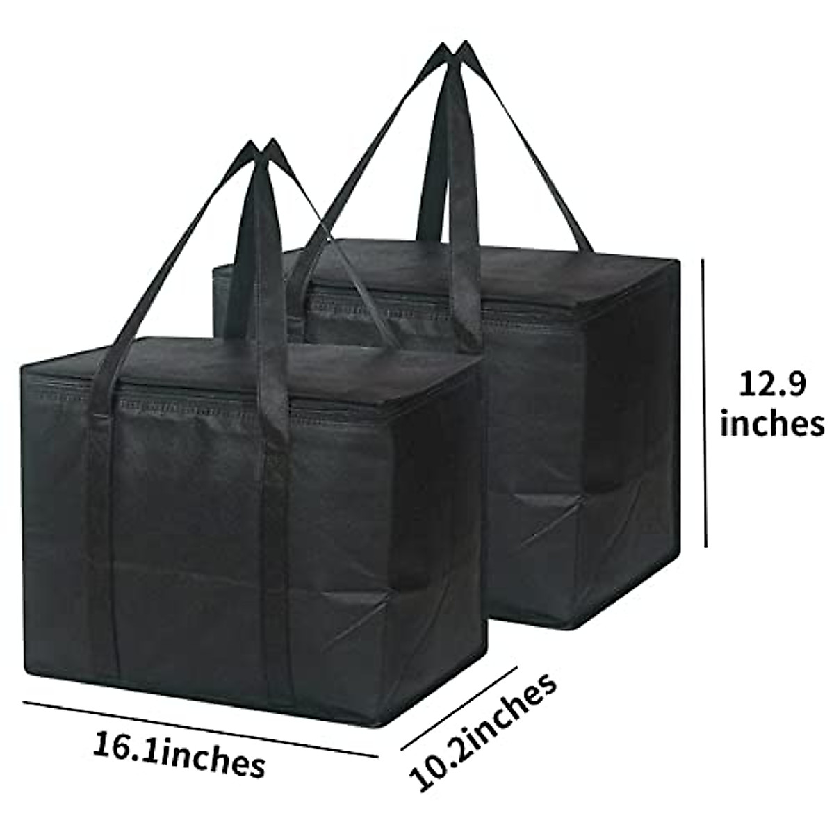 Aosome 2 Packs XL Insulated Food Delivery Bag,Pizza Delivery Bag,Collapsible Cooler Bag,Reusable Grocery Shopping Bag for Shopping,BBQ,Fishing,Picnic,Outdoor (Black 30L)