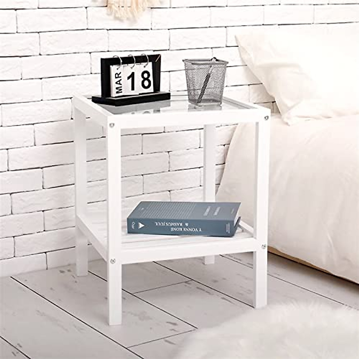 HIGOH Bedside Table Bedside Table Small Apartment Solid Wood Bedroom Bedside Table Room Desk Wind Bedside Table (Color : 1)