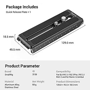 SMALLRIG Quick Release Plate for Manfrotto-Type Compatible with DJI RS 2 / RSC 2 / Ronin-S Gimbal / RS 3 / RS 3 Pro Gimbal - 3158