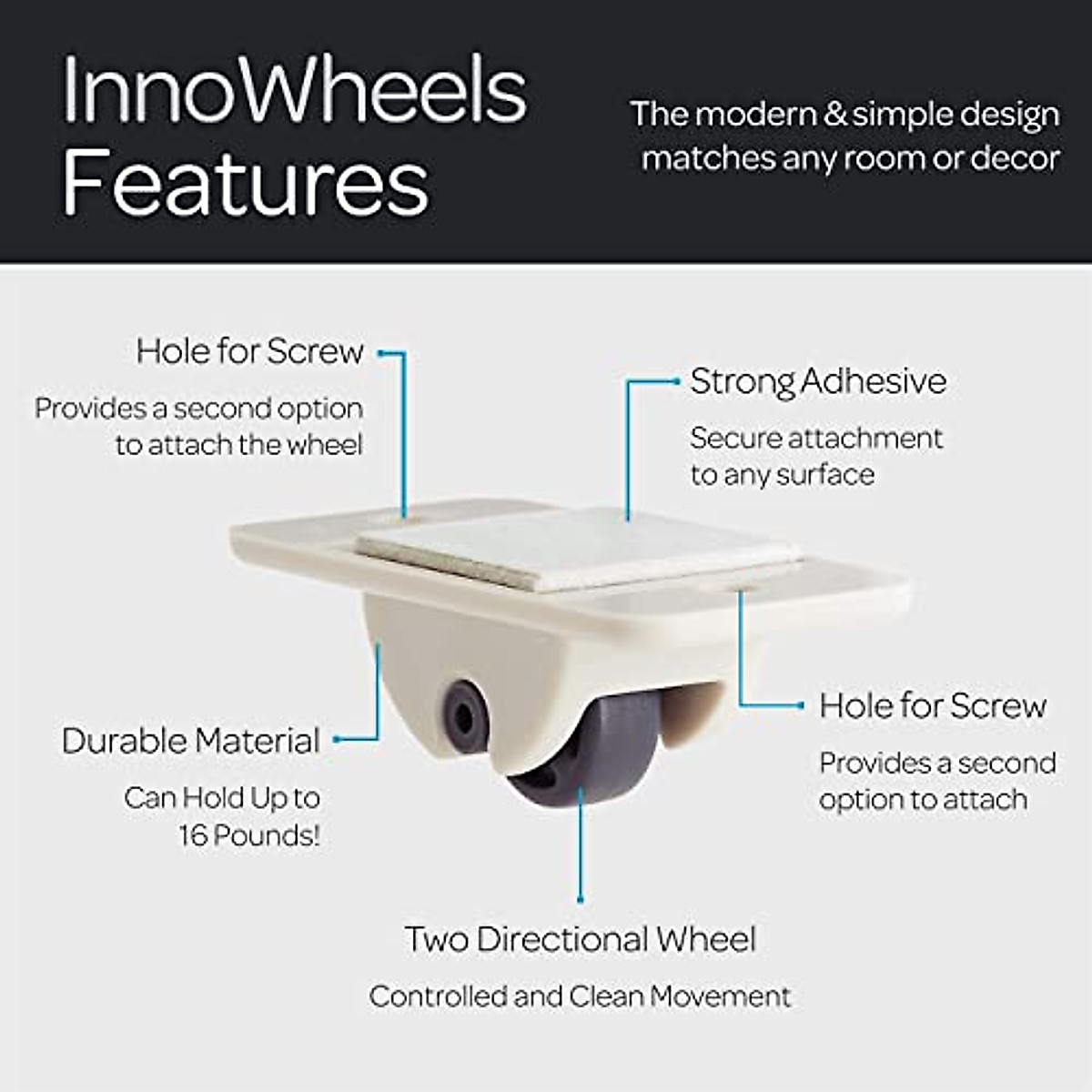 SMALL - 8 Pcs Mini Inno Wheels Adhesive Tape Organizing Caster Wheels for Household, Classroom, Office Organization, under the Bed Storage 2 Sets of 4 Holds up to 16 LBS