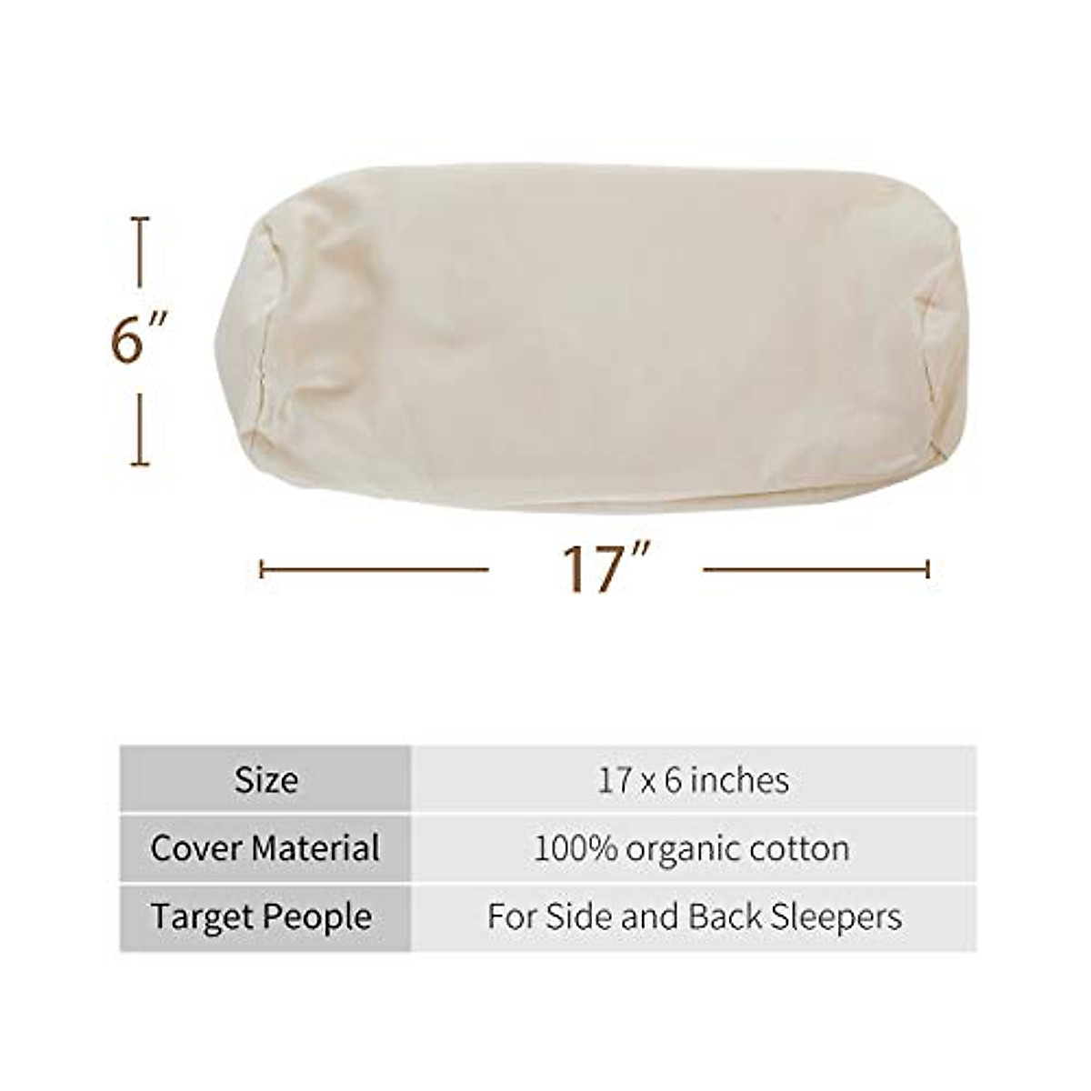 Lofe Organic Cotton Pillow Case - One Pack 17''×6'' Cylindrical Pillow Cover - 100% GOTS Certified Organic Cotton - 300 TC Thread Count - Soft, Safe and Hypoallergenic - Off White