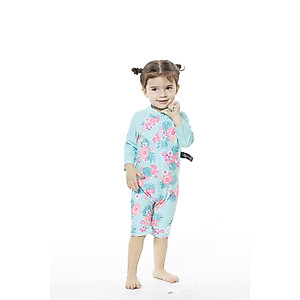 BONVERANO Baby Toddler Girls One Piece Swimsuit UPF 50+ Sun Protection Long Sleeve Zipper (Green, 3-6 Months)