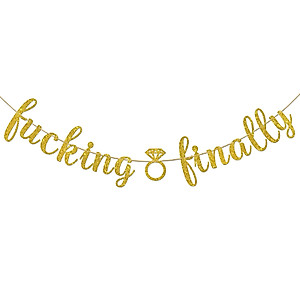 Ambishi Fucking Finally Banner/Wedding Engagement Party Decoration/Funny Bridal Shower Bachelorette Party Supplies/Gold Glitter