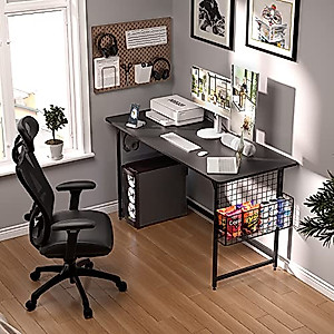 Pamray 47'' Rounded Corner Home Office Desk with Thickened Bottom Crossbar and Cable Trough & Cable Management Simple Computer Desk for Work and Gaming, Black