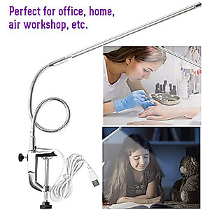 N/C Desk Lamp with Clamp, USB LED Adjustable Clip Nail Desk Light Eye Care GooseNeck 360° Swivel Clamp Light Tool for Manicure Reading Eyebrow Trimming Office Tattoo