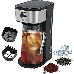 Sunvivi Iced Tea Maker and Iced Coffee Maker, 3-in-1 Coffee and Tea Machine Brewing System with 3 Quart Glass Pitcher, Strength Selector & Infuser Chamber, Perfect For Tea, Coffee, Lattes, Lemonade