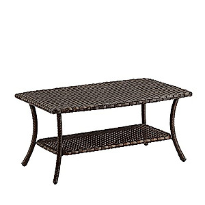 HUMMUH Wicker Patio Coffee Table,Rattan Outdoor Coffee Table with 2-Layer Storage Furniture Tables for Garden,Porch,Backyard