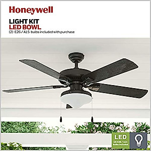Honeywell Ceiling Fans Belmar 52 Inch Indoor Outdoor LED Light, Damp Rated, Five Blade, Bronze, 50512-01