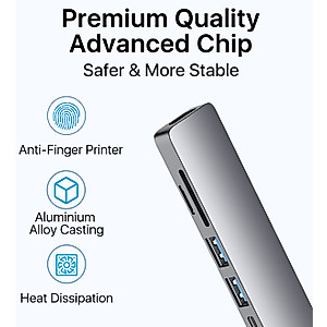 USB C Hub, 6 in 1 HDMI Dongle USB C to Multiport Adapter with 4K HDMI, Power Delivery, 2 USB 3.0 Ports, SD/TF Card Reader Compatible with MacBook Pro/Air, XPS, Chromebook, Nintendo, etc