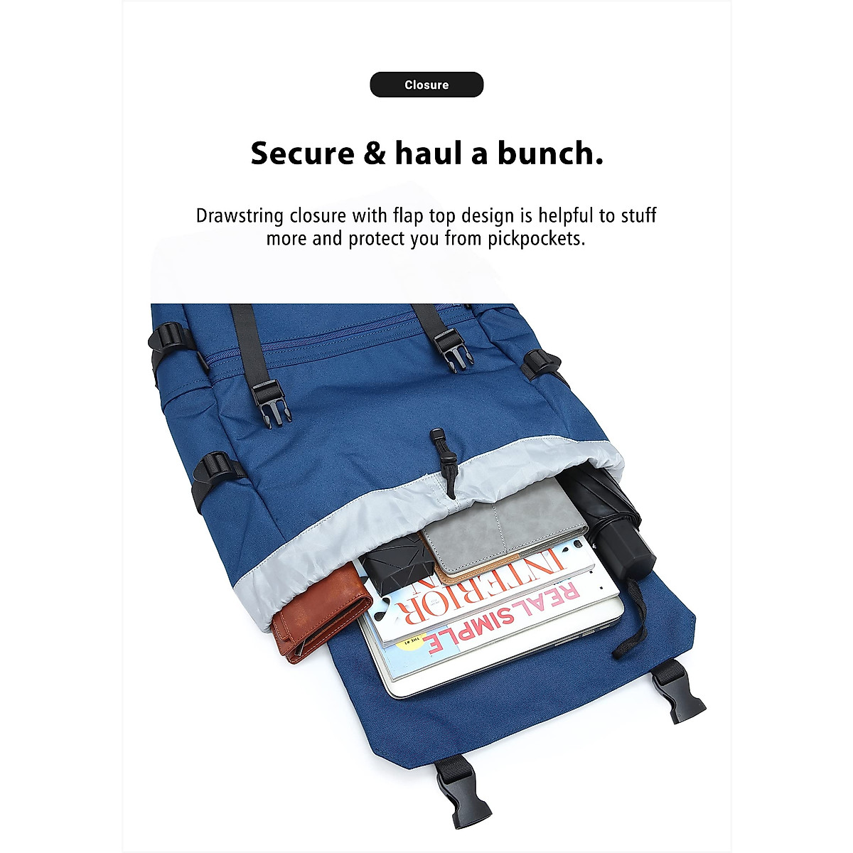 SansPeur EWART Backpack, Casual Back Pack with Laptop Sleeve, designed for Work, Travel, School & College, Navy Blue