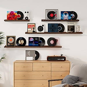 FLYJOE Floating Picture Ledge Shelves 36 Inch Solid Oak Wood Set of 2+Floating Shelves Set of 2, Rustic Wall Storage Shelves with Lip, Kids Bookshelf, Photo & Picture Ledge Shelves