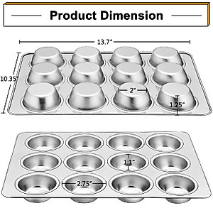 LIANYU Muffin Top Pan Set of 2, Nonstick 12 Cups Muffin Baking Pans Tins, Stainless Steel Cupcake Pan Tray for Baking Oven, Family Party Dishwasher Safe